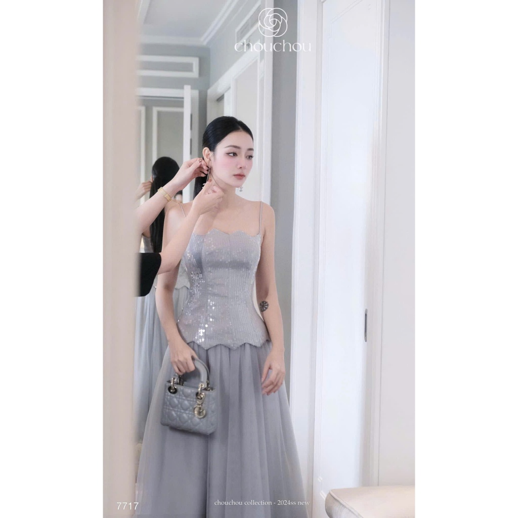 เดรสยาว 2 สายผู้หญิงพร้อมเสื้อบลิงผสมกระโปรงลูกไม้ไหม ladylike เดรสยาว 2 สายผู้หญิงพร้อมเสื้อนม ...