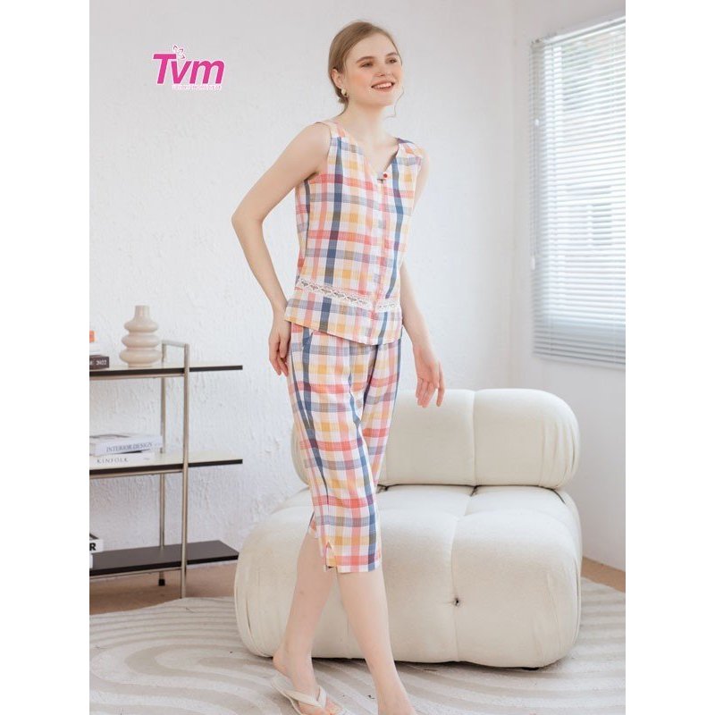 ชุดเสื้อกล้ามผู้หญิง B628 Tvm Luxury Homewear วัสดุผ้าลินินผ้าไหม | Shopee Thailand