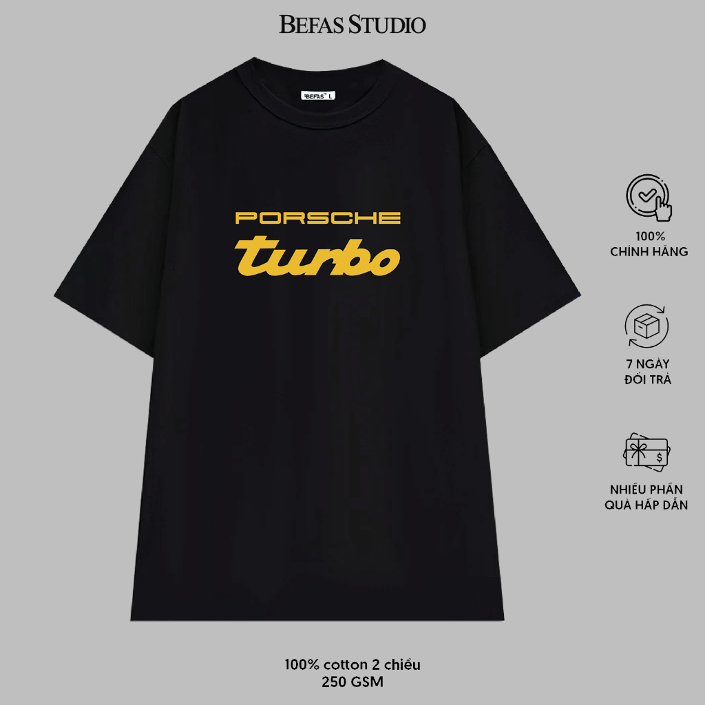 Porsche Turbo Logo Fullbox เสื้อยืดแขนสั้น Unisex ผ้าคอตตอน 100% โอ ...