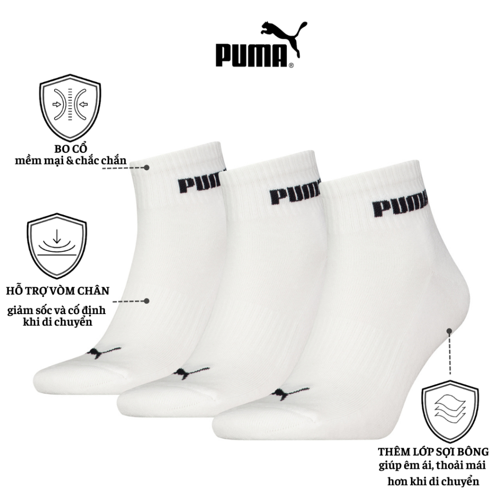 Puma Combo ถุงเท้ากลางคอ Unisex 3 คู่พร้อมแผ่นเท้าที่ได้รับการปรับปรุง ...