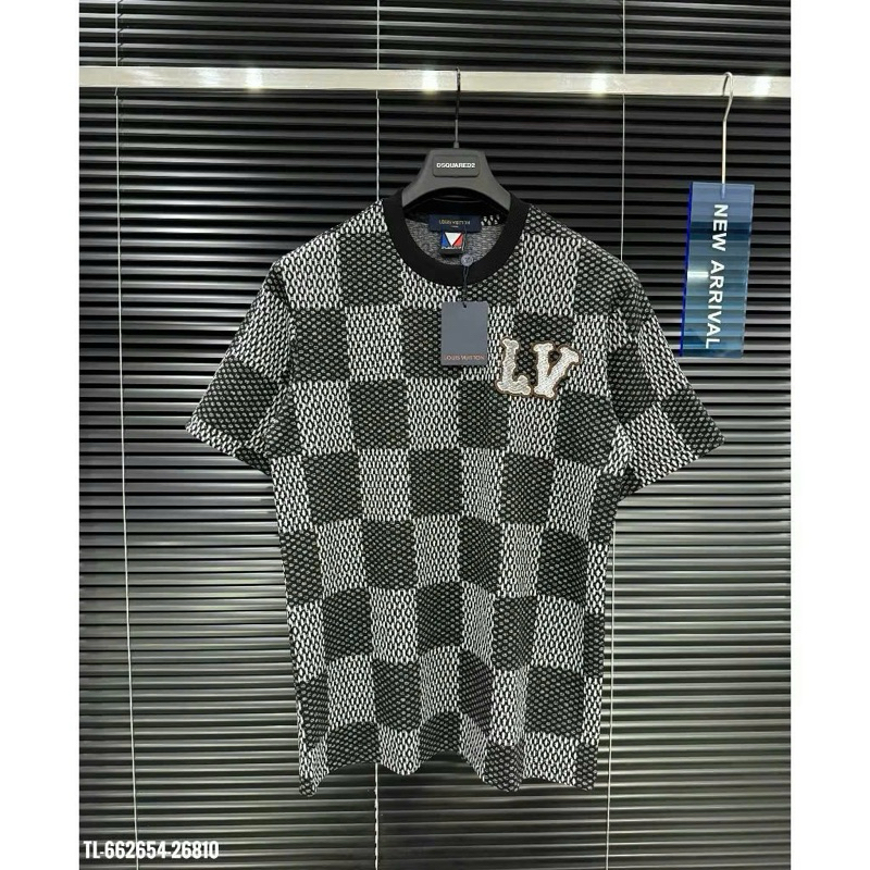 Lv Monogram Square Striped Logo เสื้อยืด Super Sharp กว่างโจวคุณภาพสูงหรูหราUnisex Form Full Tag ...
