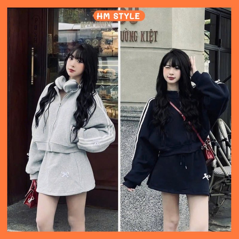 ชุด เสื้อแจ็คเก็ตผ้าฟลีซคอเต่าแต่งแถบแขน+กระโปรงผ้าสักหลาดทรงเอมีโบว์ HB564 | Shopee Thailand