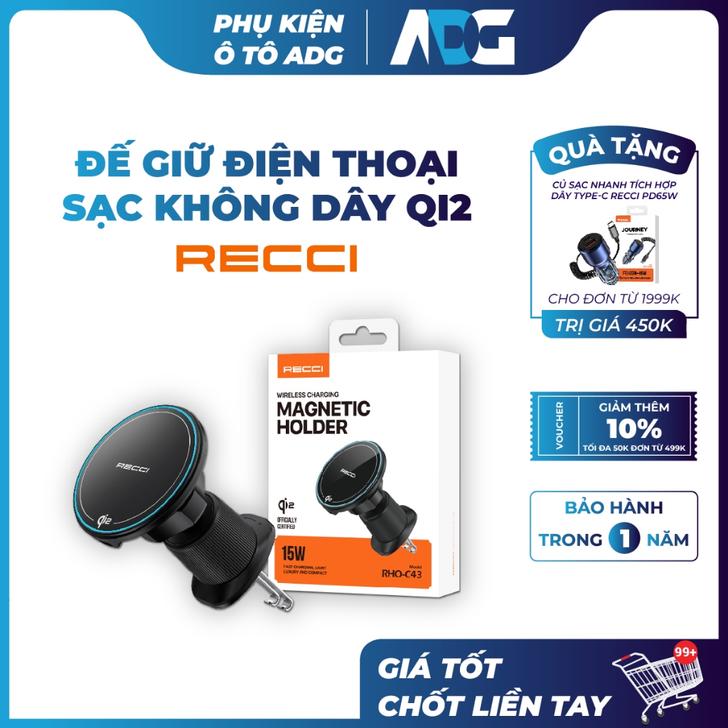 ที่วางโทรศัพท์ในรถยนต์ Recci RHO-C43 พร้อมแม่เหล็กในตัวและที่ชาร์จไร้สาย | Shopee Thailand
