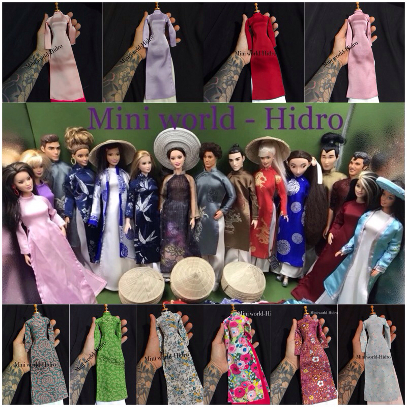 Mini ao dai ผ้าพันคอ รุ่นหมวกทรงกรวย สําหรับตุ๊กตาบาร์บี้และตุ๊กตา Ken ...