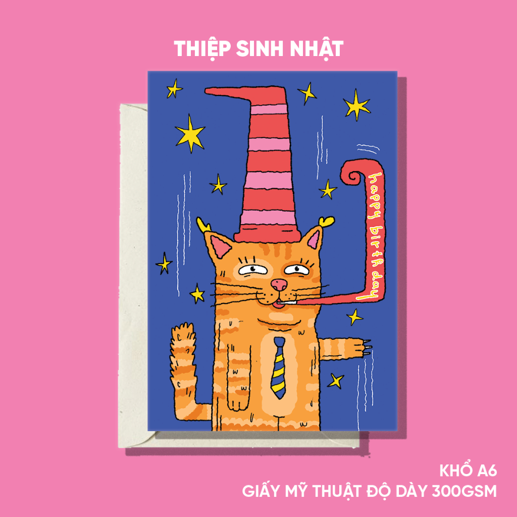 การ์ดสุขสันต์วันเกิดแมวสีส้ม | โปสการ์ดแมวสีส้ม | กระดาษคราฟท์ ENVELOPE ...