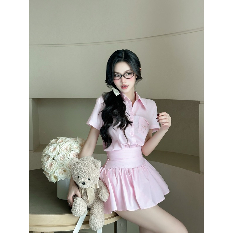 Maikaa Studio - เสื้อครอป+กระโปรงบานโบว์ปักสุดน่ารัก - Lottie Set | Shopee Thailand