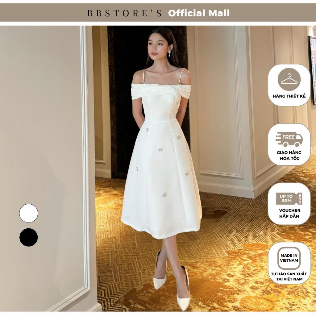 ชุดเดรสปาร์ตี้เปิดไหล่โบว์ Rhinestone หรูหราของ Bbstore -D3054 | Shopee Thailand