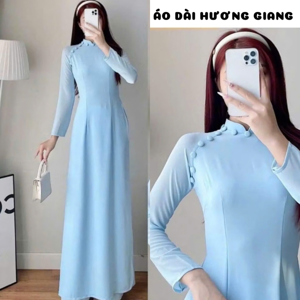ผ้าไหมชีฟองสีน้ําเงินเนื้อนุ่ม เรียบหรู Ao Dai พร้อม 4 แผง - HUONG GIANG Ao Dai | Shopee Thailand