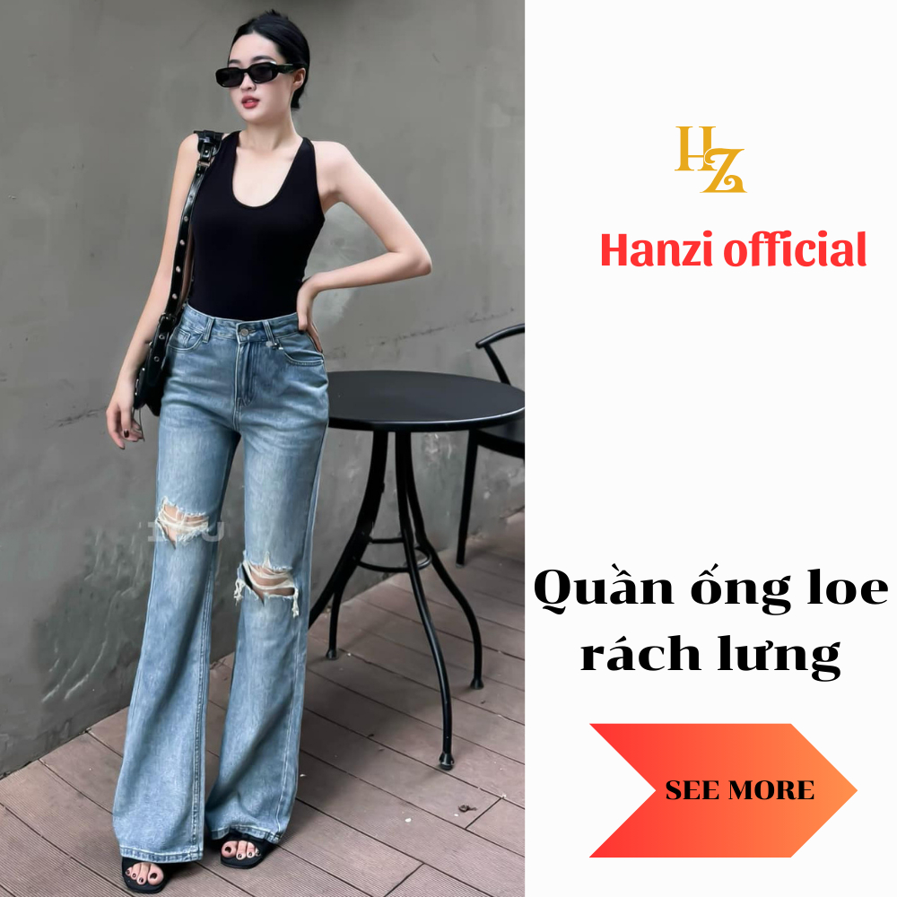 Hanzi กางเกงยีนส์ขาบานเอวสูงอย่างเป็นทางการของ Hanzi กางเกงยีนส์สไตล์ ...