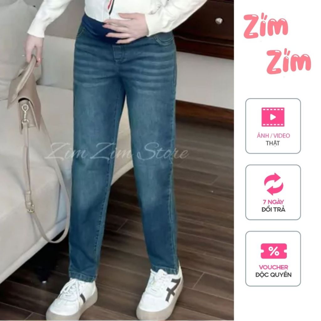 ถุงกางเกงยีนส์คนท้องขาตรงพร้อมเข็มขัดยางยืดแบบนุ่มเอวยางยืดช่วยคุณแม่ตั้งครรภ์สวมใส่สบาย ZD01 ...