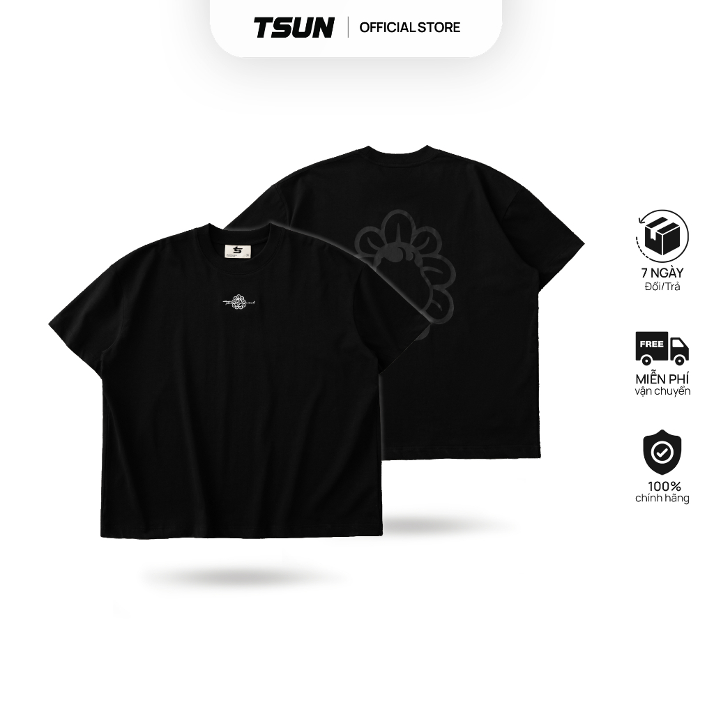 เสื้อยืดพื้นฐานเรียบง่าย สีดําของแท้ TSUN Brand Big Woo Logo, UNISEX ...