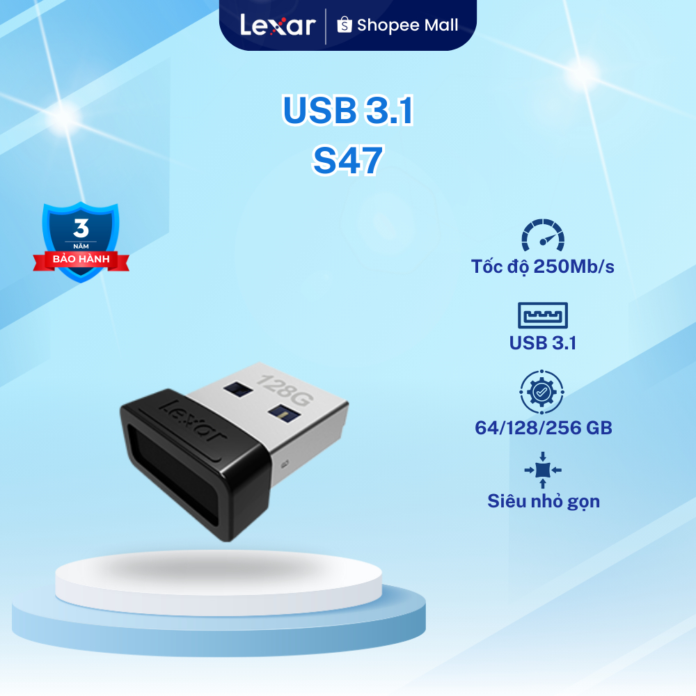 USB 64GB/ 128GB/ 256GB Lexar S47, Standard 3.1, Reading speed 250MB/s, Super ขนาดเล็ก, ใช้งาน ...