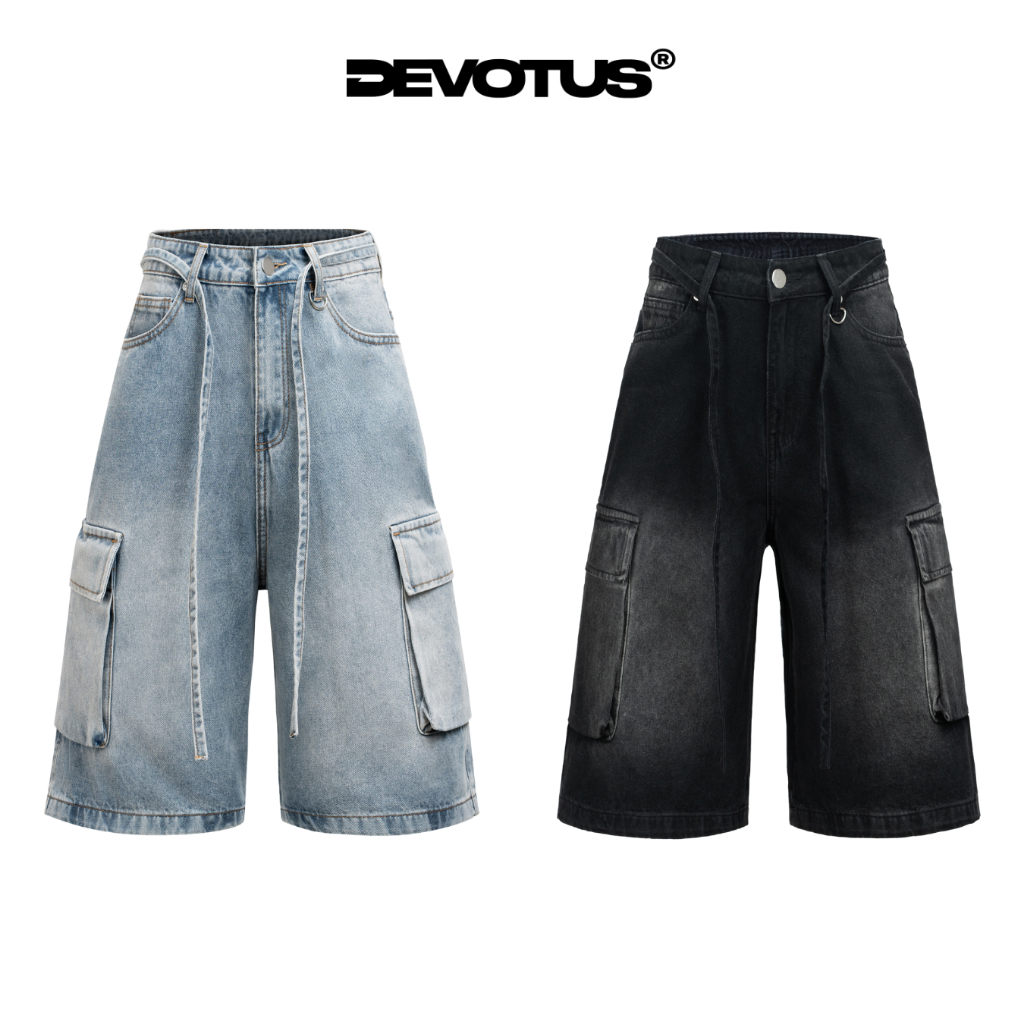 กางเกงขาสั้นยีนส์กระเป๋า Devotus Unisex ขากว้าง - CARGO SHORT JEANS ...