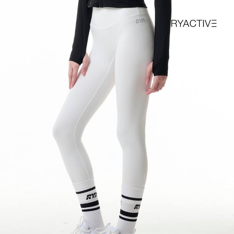 RYACTIVE กางเกงโยคะ/กีฬาเอวสูง - เลกกิ้ง RYA สีขาวครีม | Shopee Thailand
