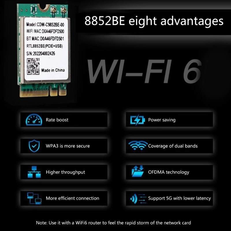 Realtek RTL8852BE Wifi 6 Card 1800Mbps BT 5.0 Dual Band สําหรับแล็ปท็อป ...