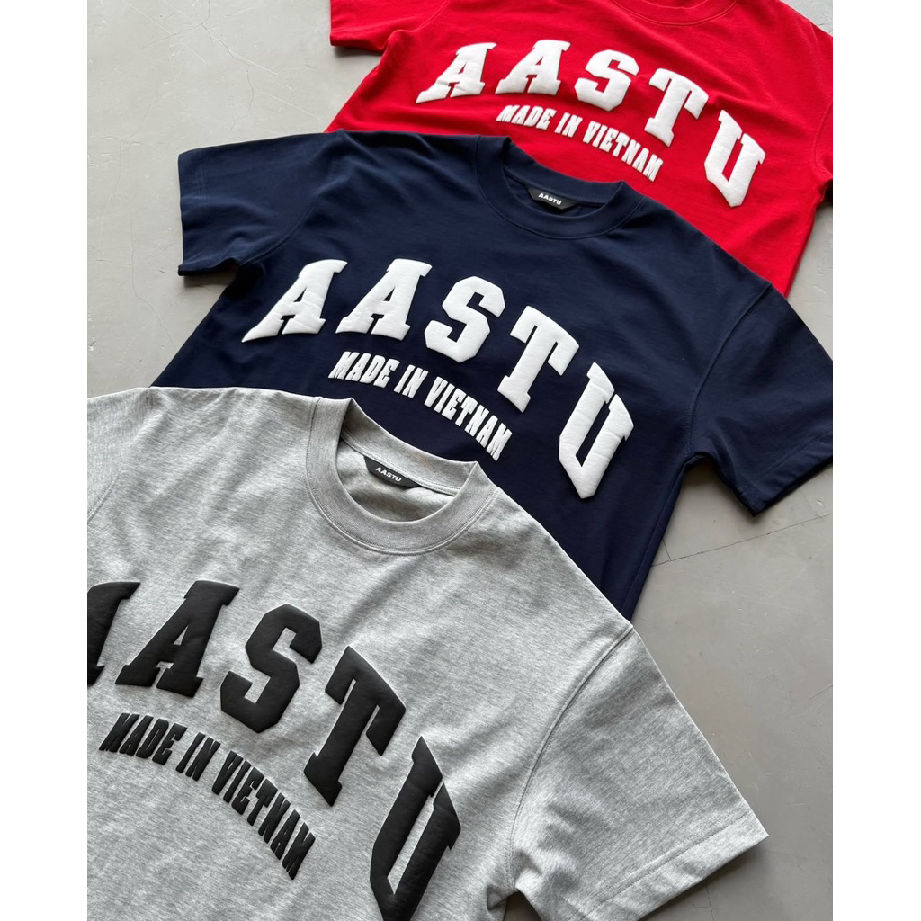 เสื้อยืด AA STU มีโลโก้พิมพ์ลายพองคลาสสิก สีเทาสามสี / น้ําเงิน / แดง ...