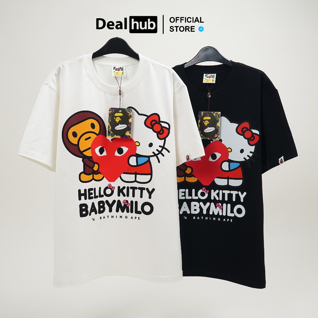 Bape x Hello Kitty เสื้อยืด & Baby Milo Heart Digital Print European ...