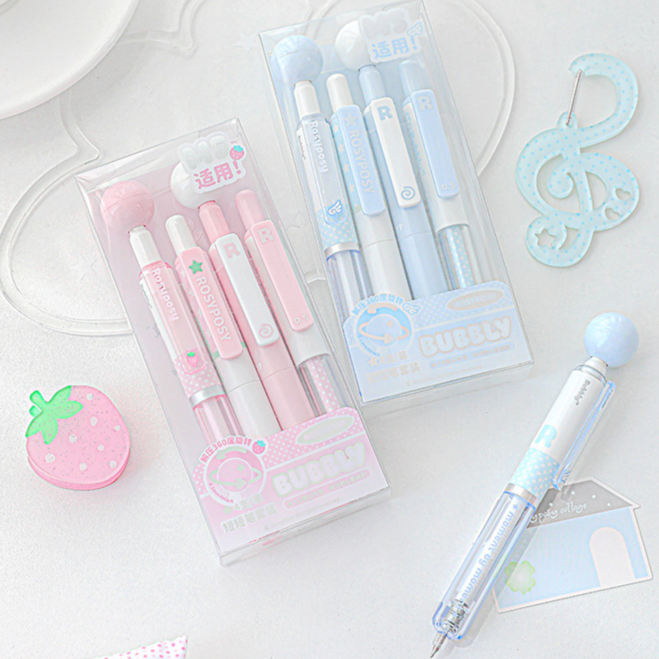 กล่อง 4 สี RosyPosy BUBBLY Mini Black Ink Pens 0.5 มม. Nib หมุนได้ 360 ...