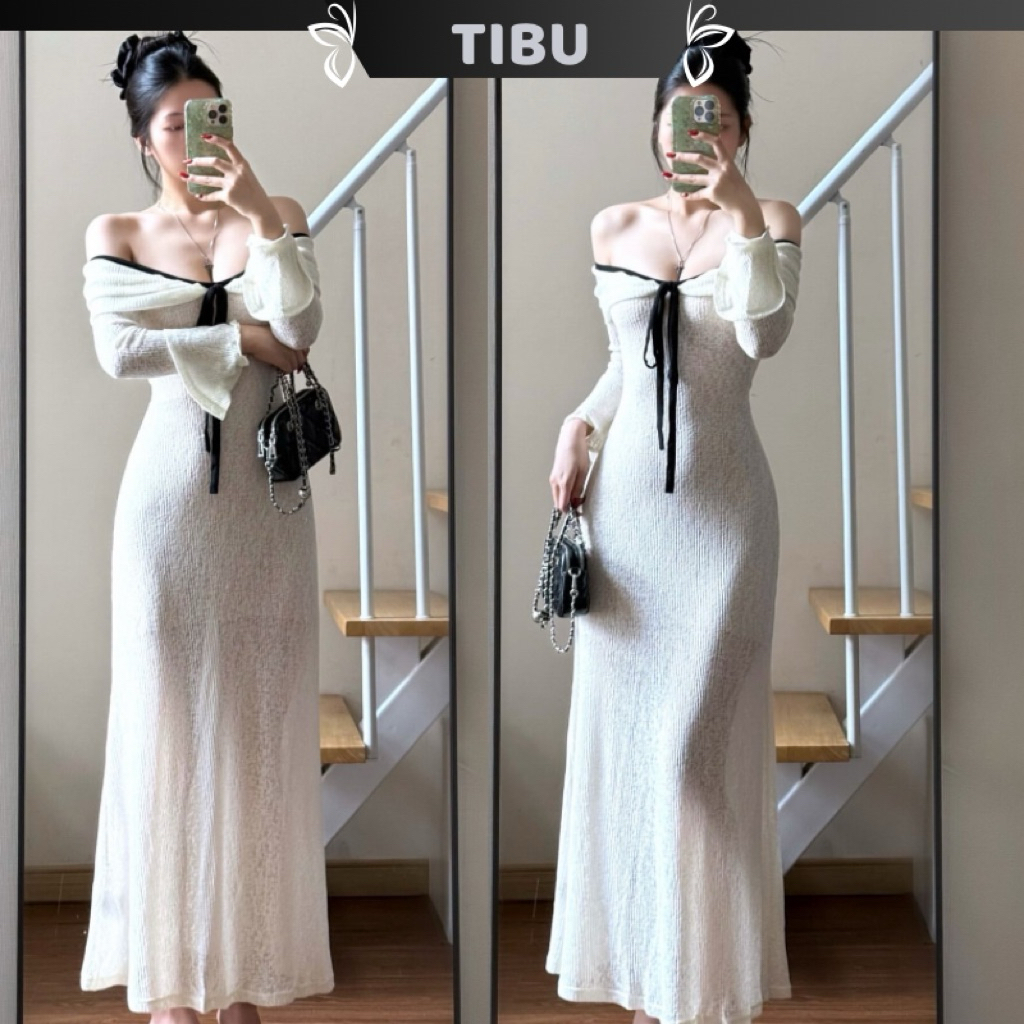 TIBU แขนยาวปิดไหล่ Bow ชุดสตรีบอดี้สูทยาวฤดูใบไม้ร่วงฤดูหนาวชุดออกนอกบ้าน D613 | Shopee Thailand