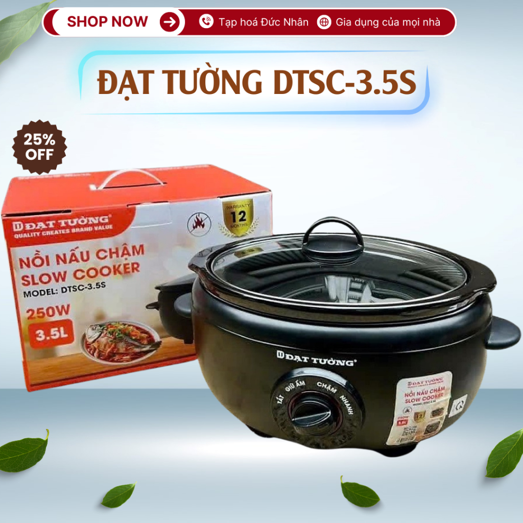 Dat Tuong Slow Cooker สายระดับไฮเอนด์ 3.5L เซรามิคธรรมชาติด้านในช่วยให้ ...
