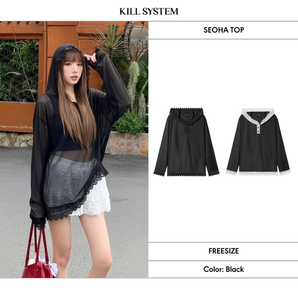 เสื้อฮู้ดซีทรู Seoha พร้อม Kill System แต่งลูกไม้สีขาว | Shopee Thailand