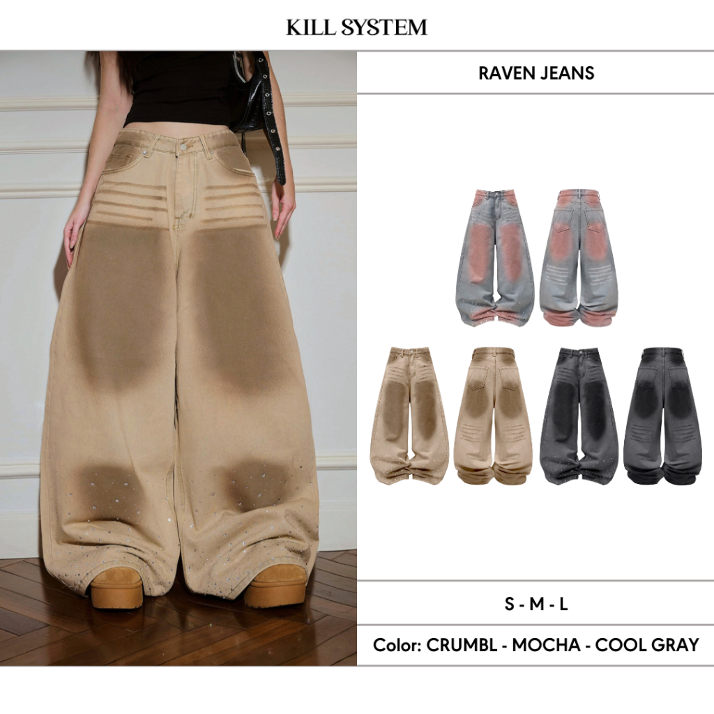 RAVEN - KILL SYSTEM กางเกงยีนส์ล้าง rhinestone แวววาว | Shopee Thailand
