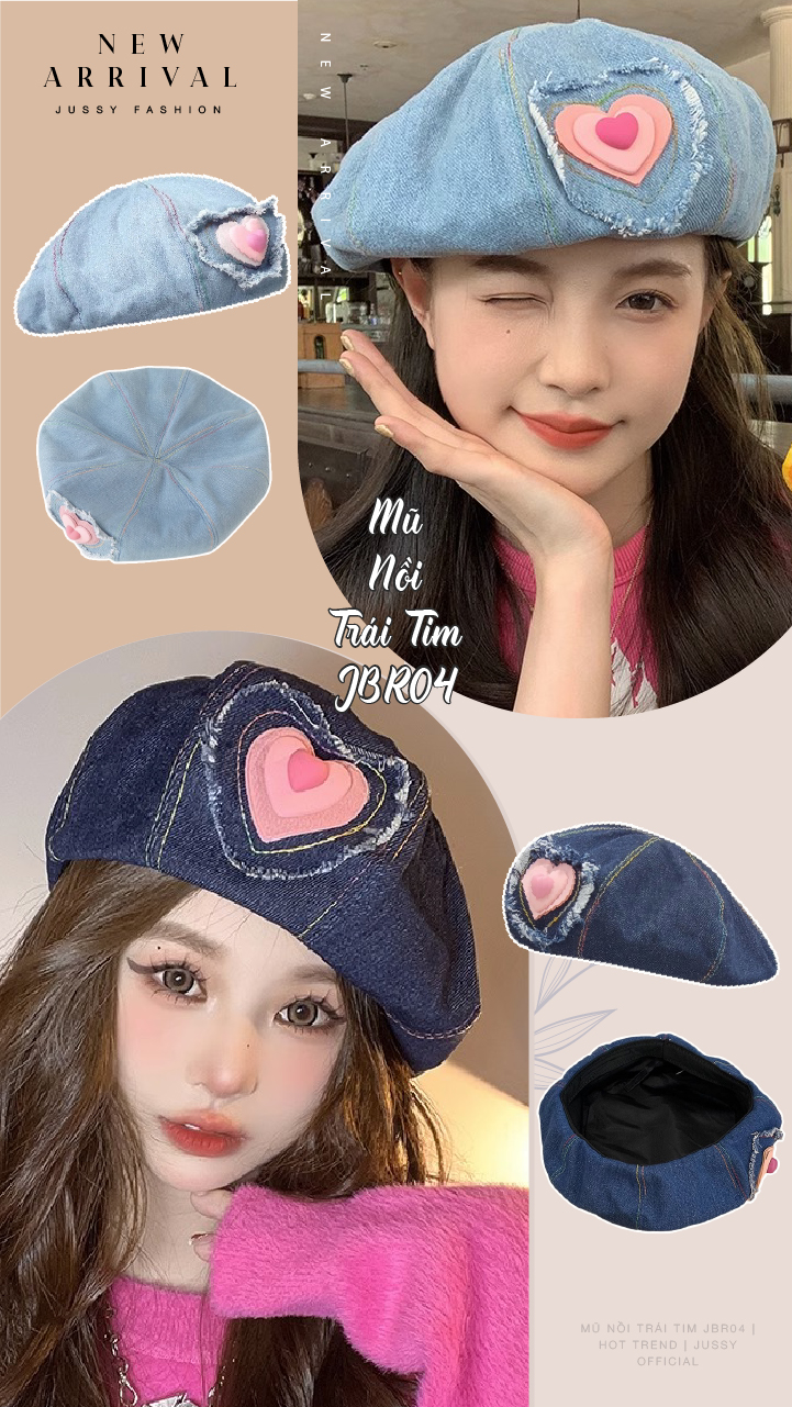 Lovely Heart Denim Jean Beret Mc Mr & Mrs Cap ผ้ายีน 2 ชั้นสไตล์เกาหลี ...