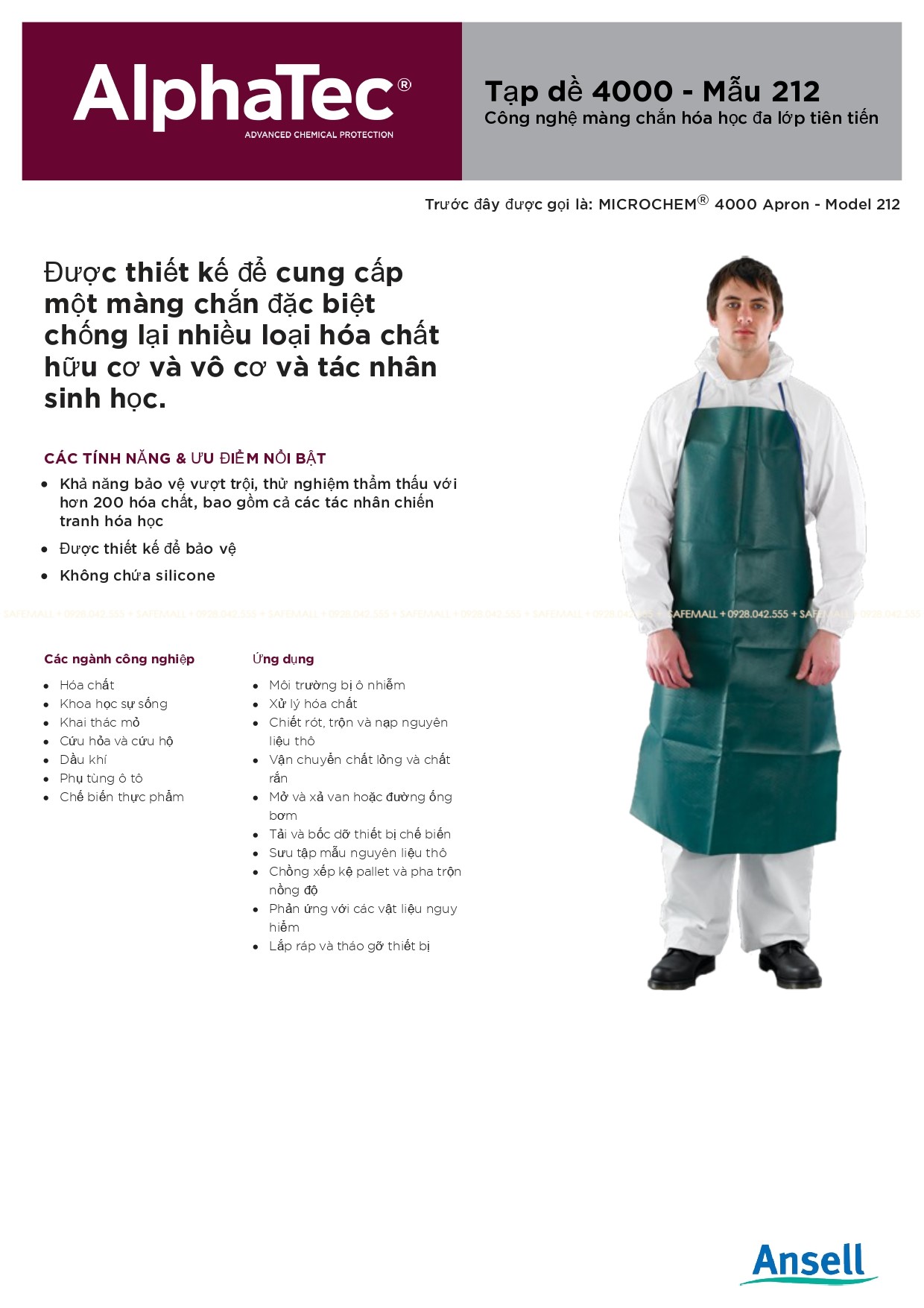 Ansell Alphatec 4000 ผ้ากันเปื้อนกันสารเคมี สําหรับป้องกันแรงงาน ของแท้ SafeMall microchem 4000 ...