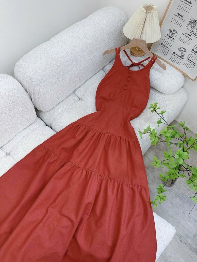 [Mya House] แม็กซี่เดรสผ้าลินินคล้องคอติดกระดุมพัน | Shopee Thailand