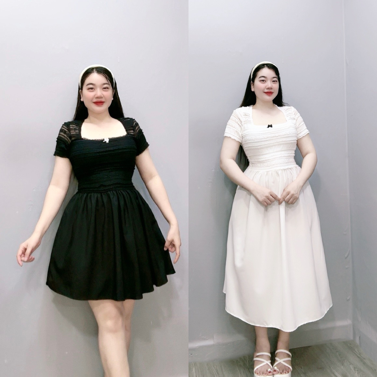 เดรสลูกไม้ไซส์ใหญ่ผู้หญิงมีโบว์สวยและทรงบานสําหรับสาวอวบ 60-95kg G673+G674 | Shopee Thailand