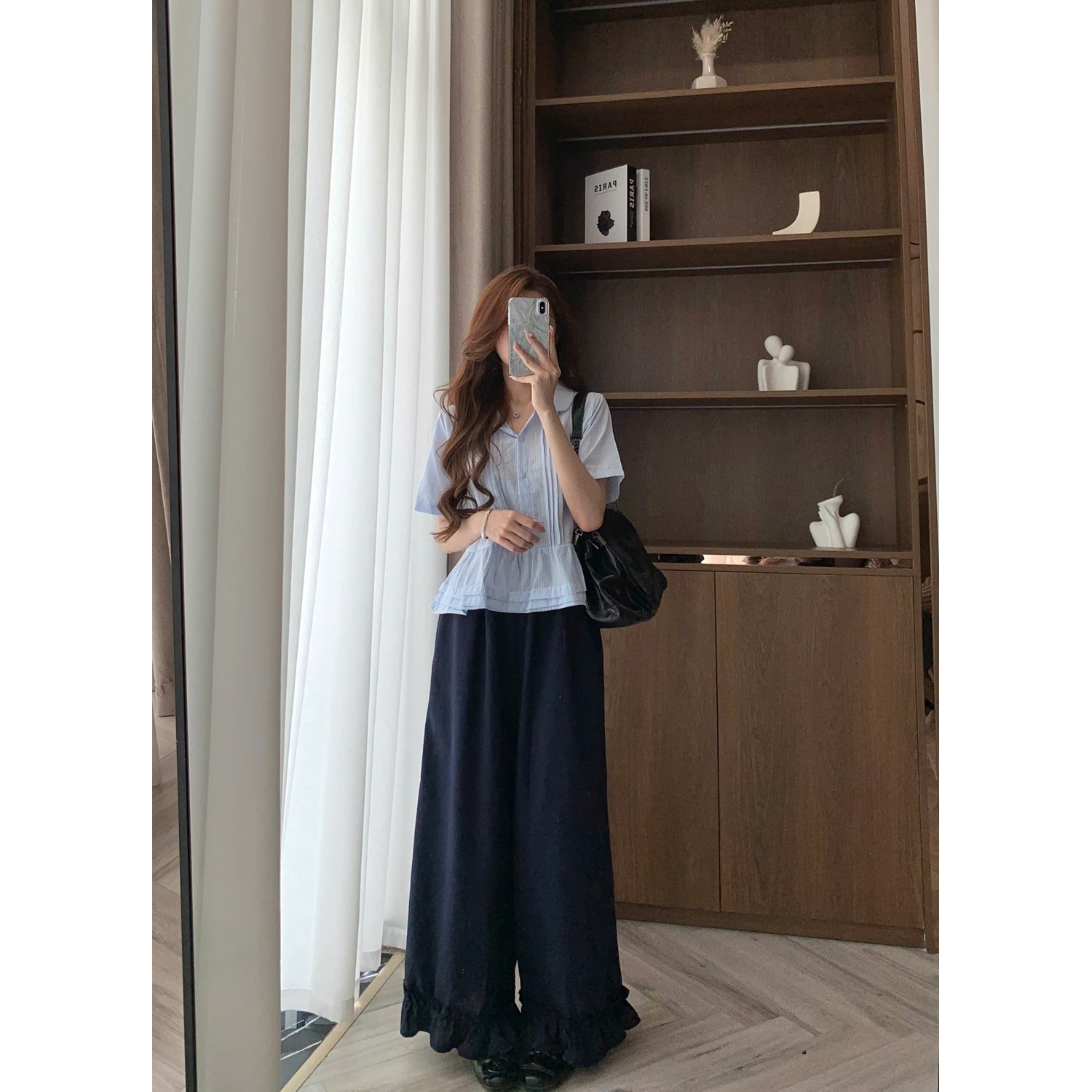 เสื้อเชิ้ตลายสก๊อตเนื้อนุ่มสําหรับผู้หญิงปกบัวและก้นบาน Susstore A3064 ...
