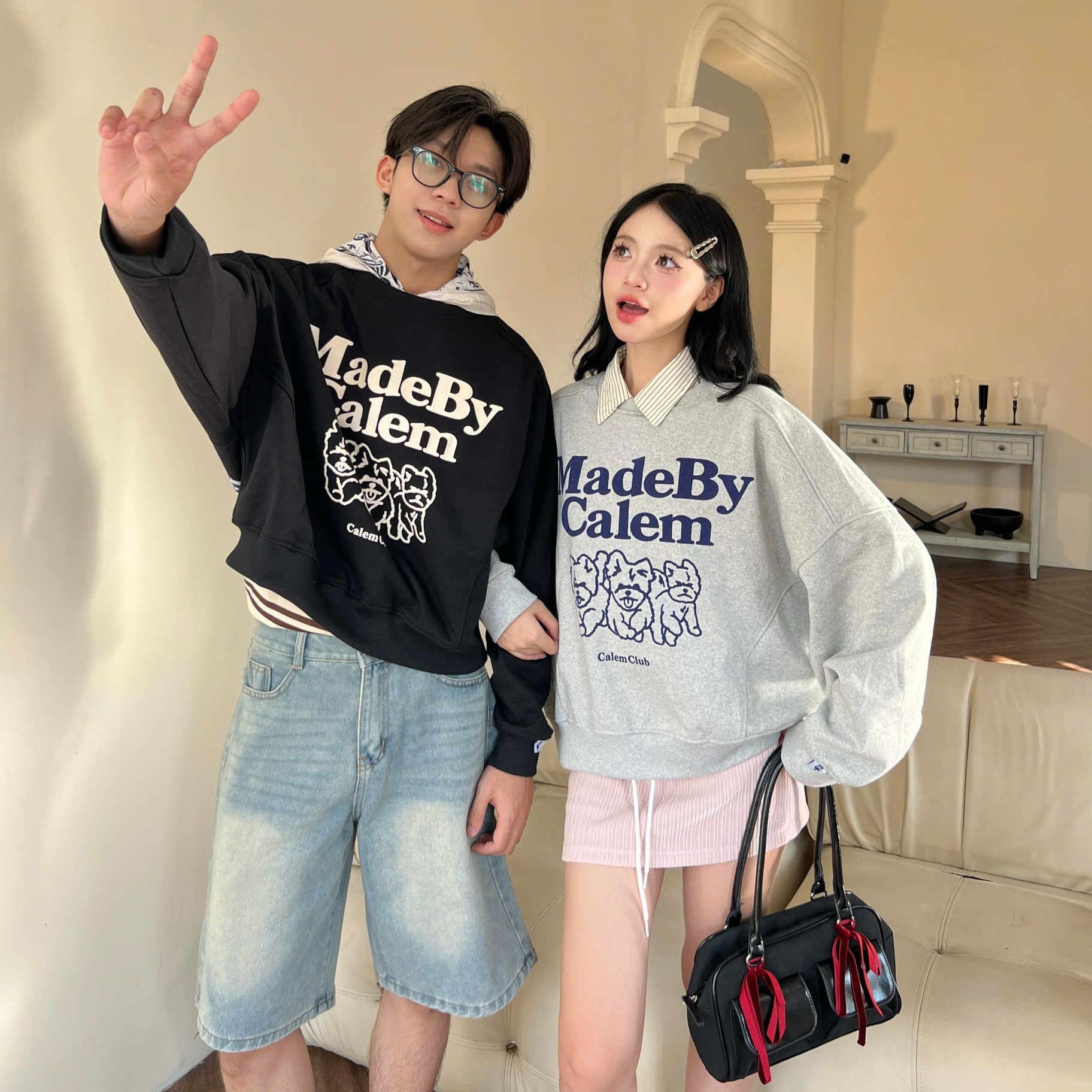 Three Cute Dogs Calem.Club Sweater ผ้าสักหลาดขาปูไม่ระบาย แบบกล่อง ...