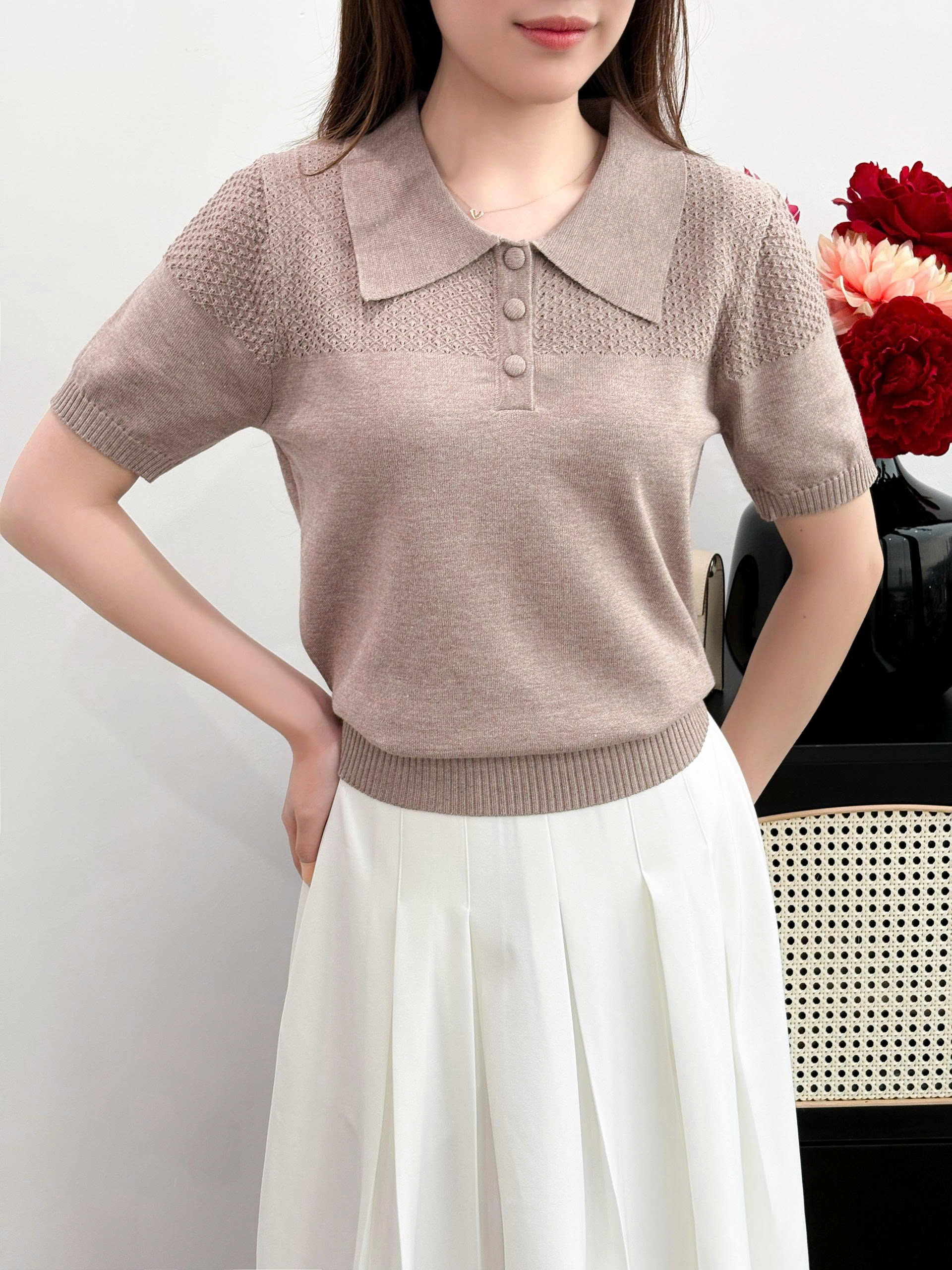 Gagi เสื้อยืดแขนสั้นทรงสลิมทําจากขนสัตว์นุ่มคุณภาพสูง 25LNW2004ST ...