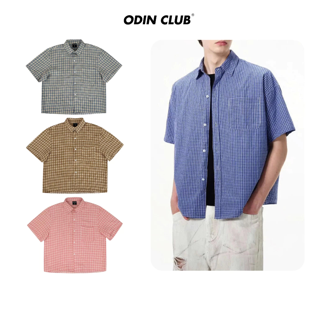 เสื้อเชิ้ตแขนสั้น Nelson ODIN CLUB เสื้อเชิ้ตทรงกล่องพอง ผ้าลายตารางอินเทรนด์ | Shopee Thailand