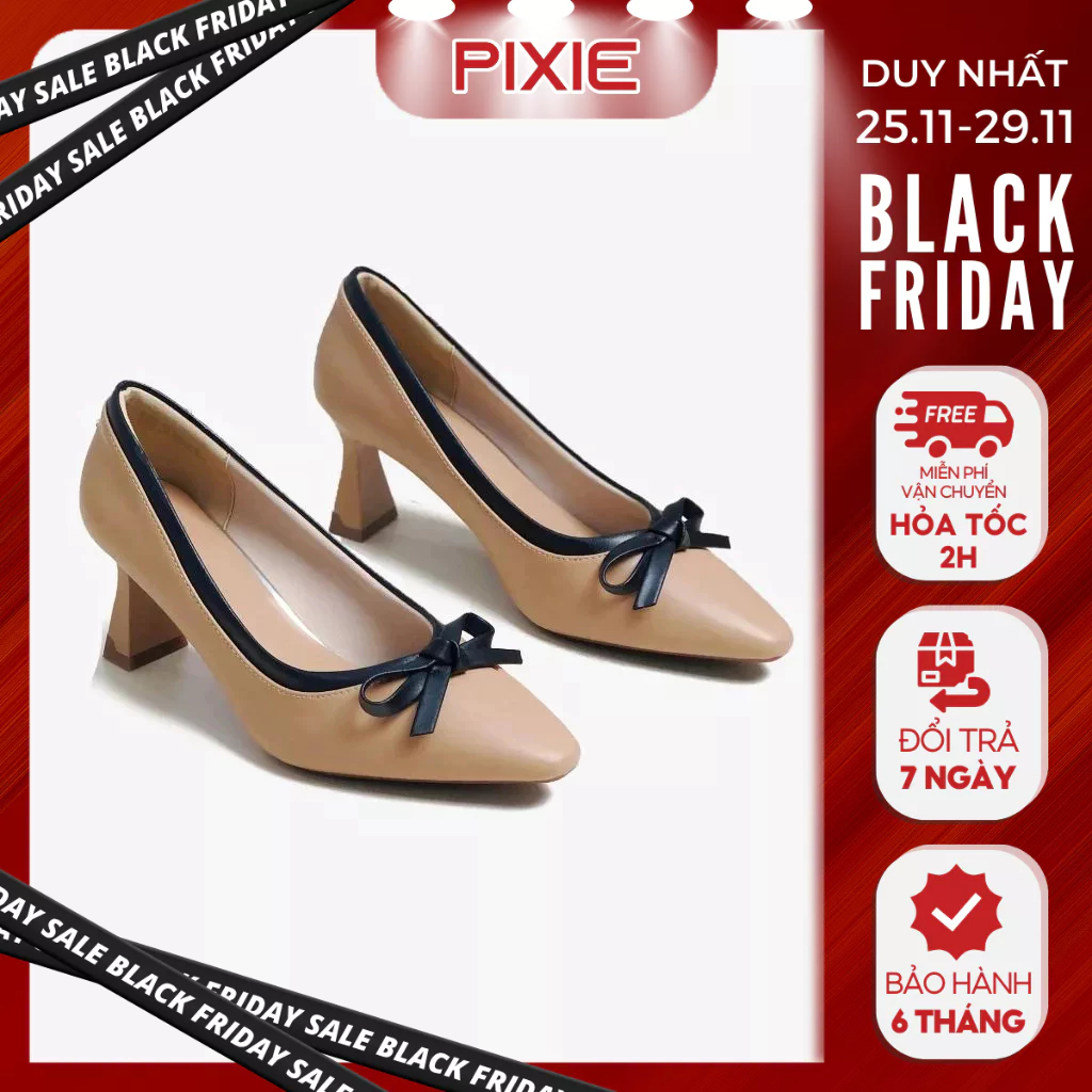 Pixie H322 รองเท้าส้นสูงผูกโบว์ระดับพรีเมียม 7 ซม. | Shopee Thailand
