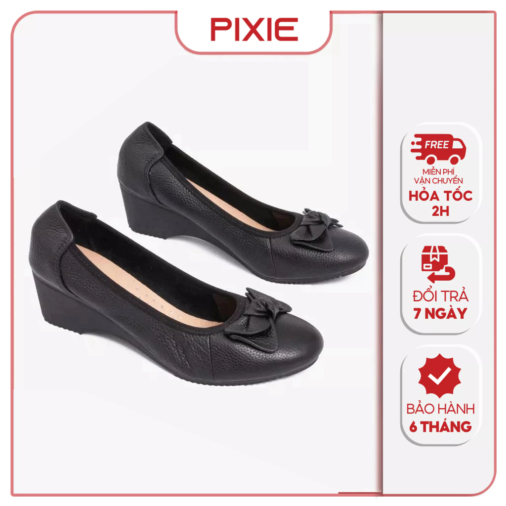 Pixie หนังแท้สีดํา 5 ซม. Wedges ตุ๊กตารองเท้า X461 | Shopee Thailand