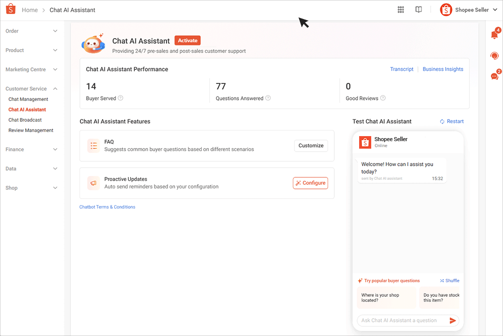 What is Chat AI Assistant? | ศูนย์เรียนรู้ผู้ขาย Shopee Thailand